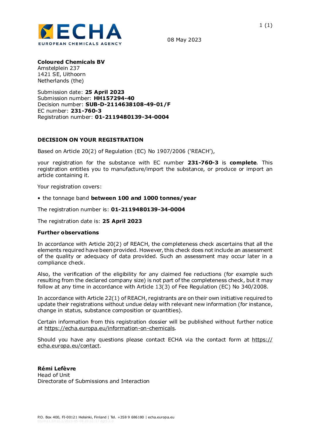 Certification – Magnesia chemicals